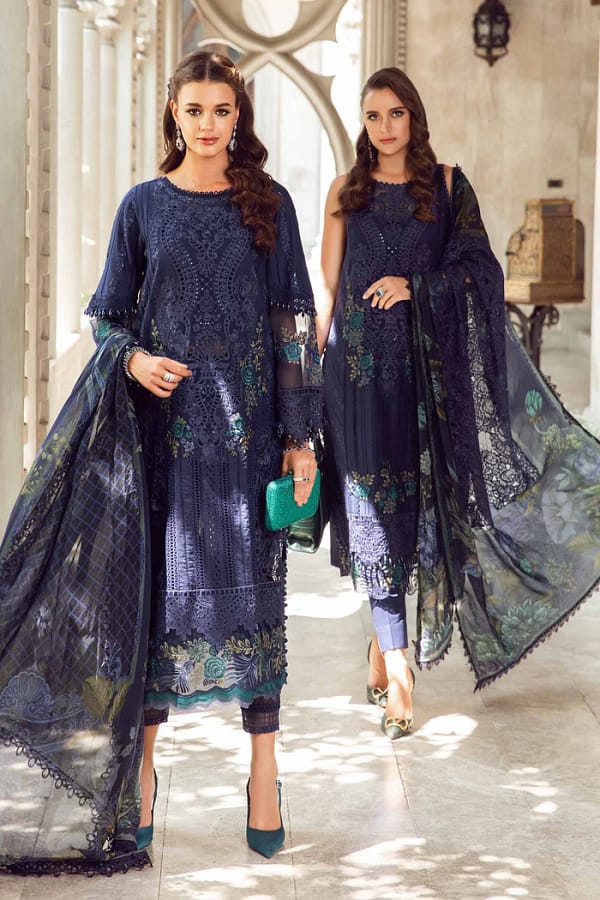 Maria B Embroidered Luxury Lawn '24 -Midnight Blue